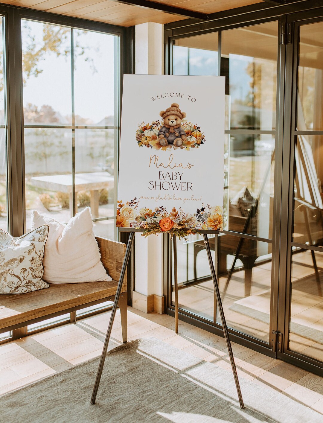 Fall Baby Shower Welcome Sign Template, Autumn Bear Baby Shower Welcome ...