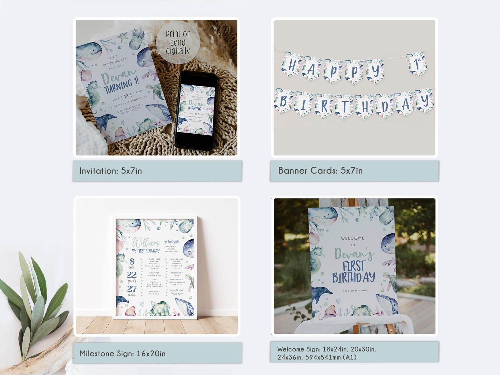 Ocean & Sea First Birthday Invitation Bundle Ocean Themed - Etsy