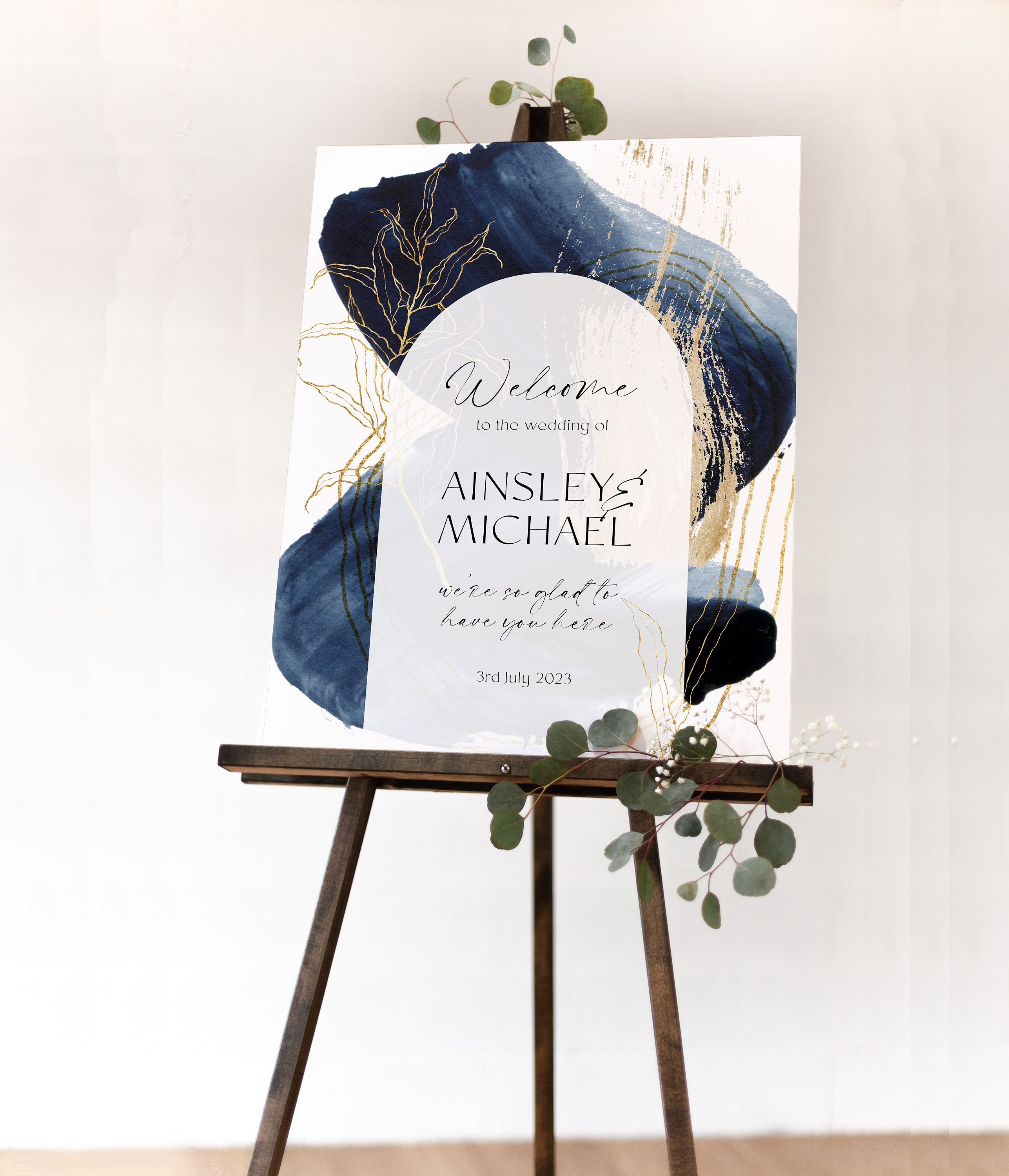 Navy & Gold Wedding Welcome Sign Navy Blue Watercolor Welcome - Etsy