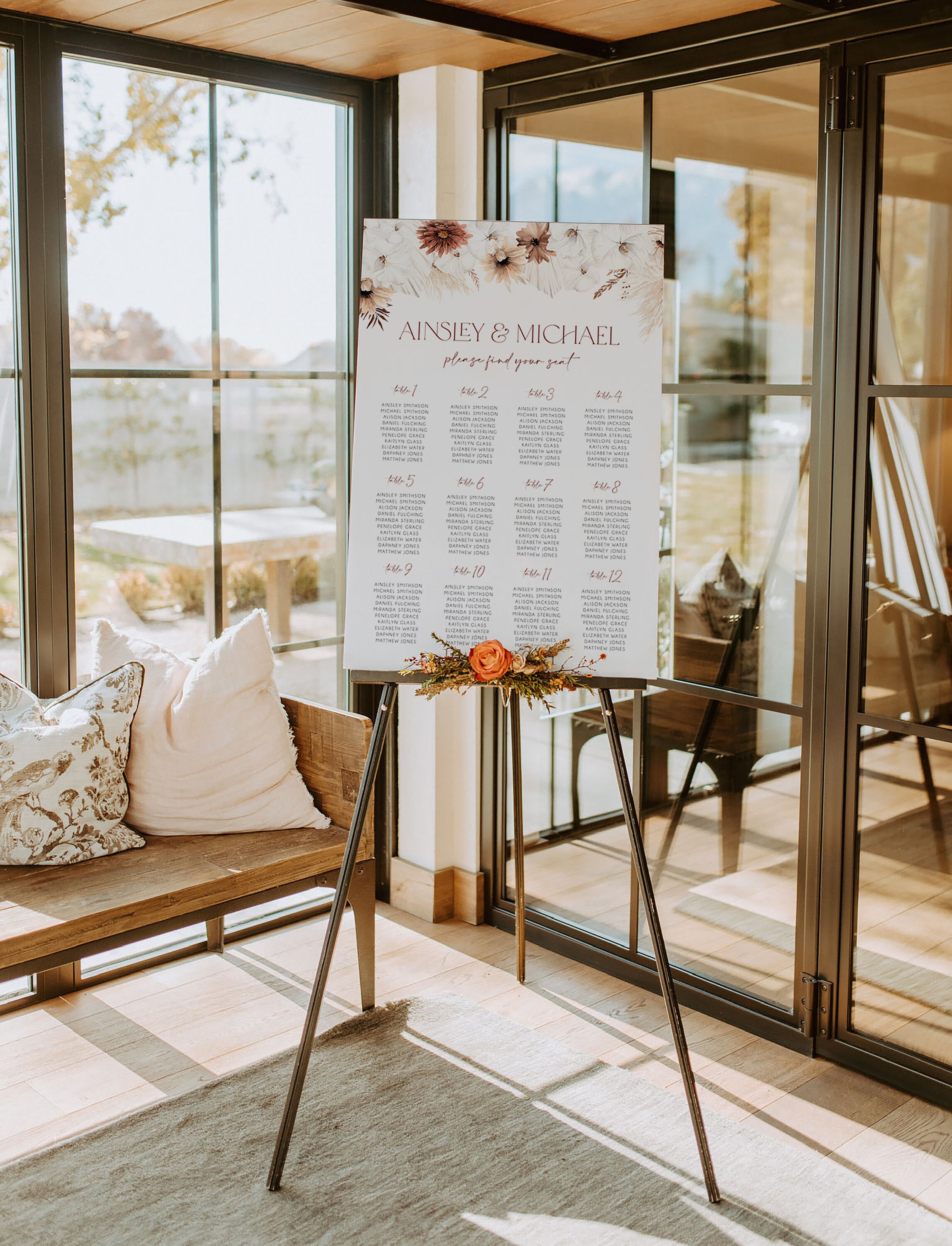 Boho Floral Wedding Editable Seating Chart Template, Bohemian Wedding ...