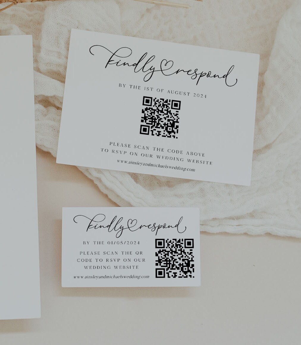 Elegant QR Code Wedding RSVP Card Online Reply Card Template - Etsy