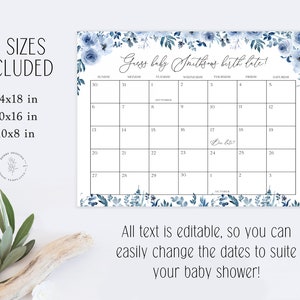 Dusty Blue Guess Baby Due Date Calender Game Sign, Editable Template ...