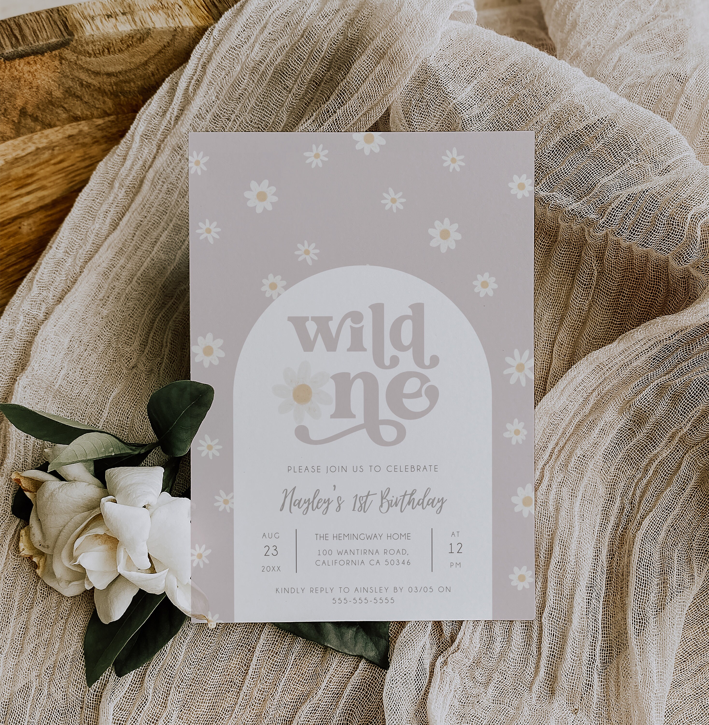Daisy 1st Birthday Invitation, Wild One Floral Birthday Invite, Daisy ...