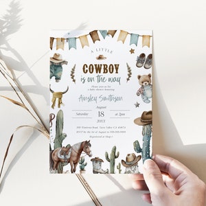 Little Cowboy Baby Shower Invitation Bundle, Western Baby Shower ...