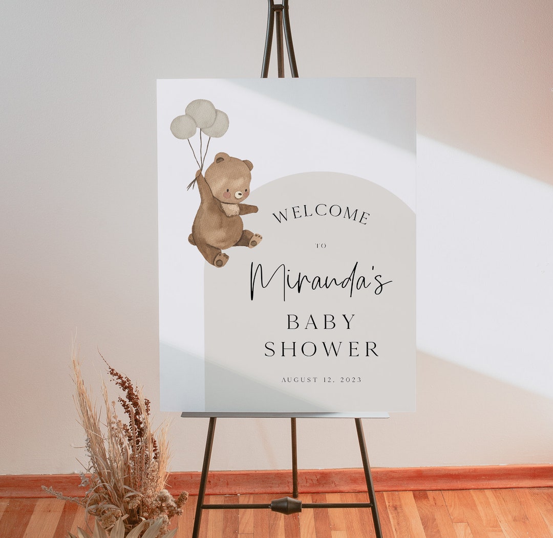 Bear Balloons Welcome Sign, Gender Neutral Baby Shower Welcome Sign, We ...