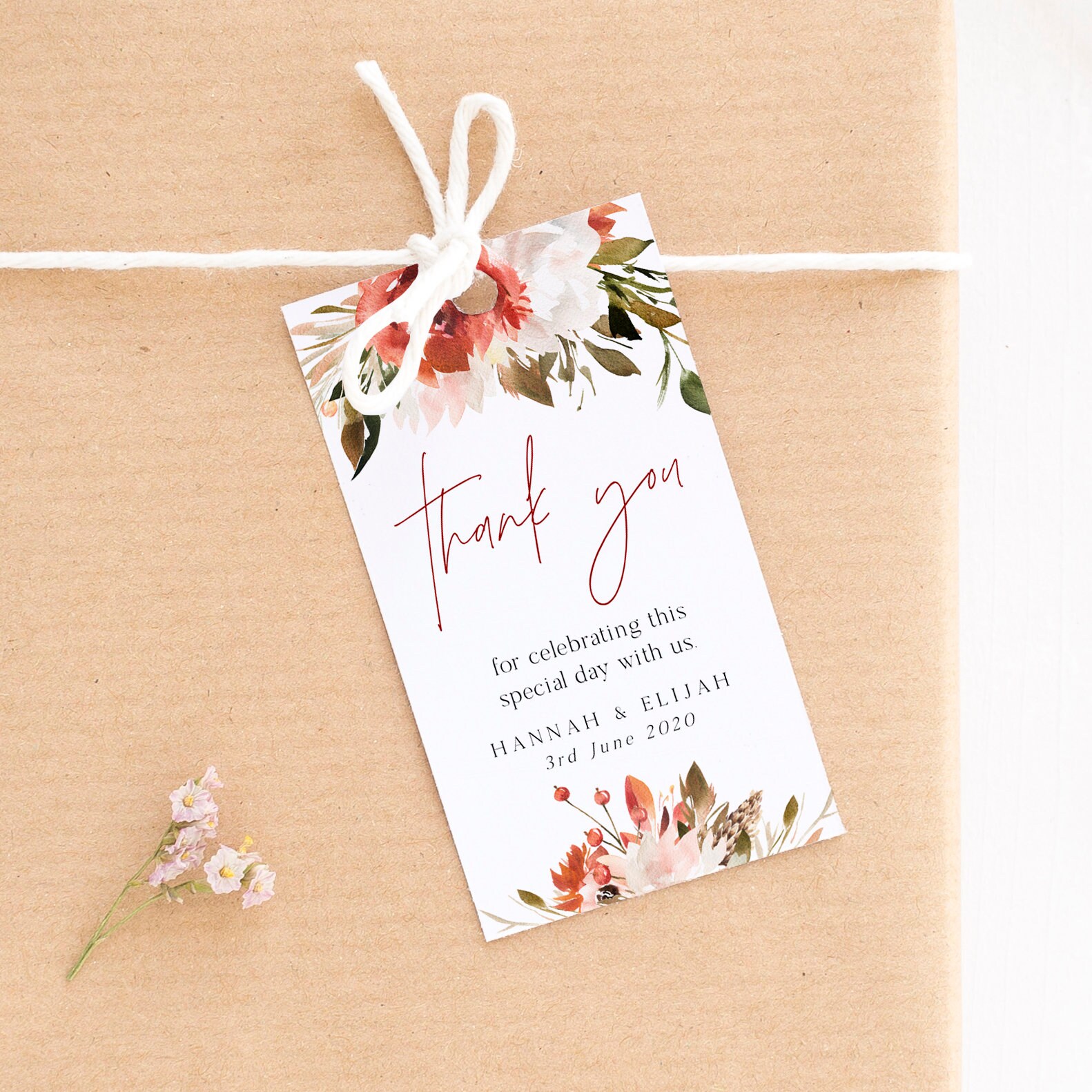 Rustic Fall Thank You Gift Tag Template, Autumn Wedding Favors ...