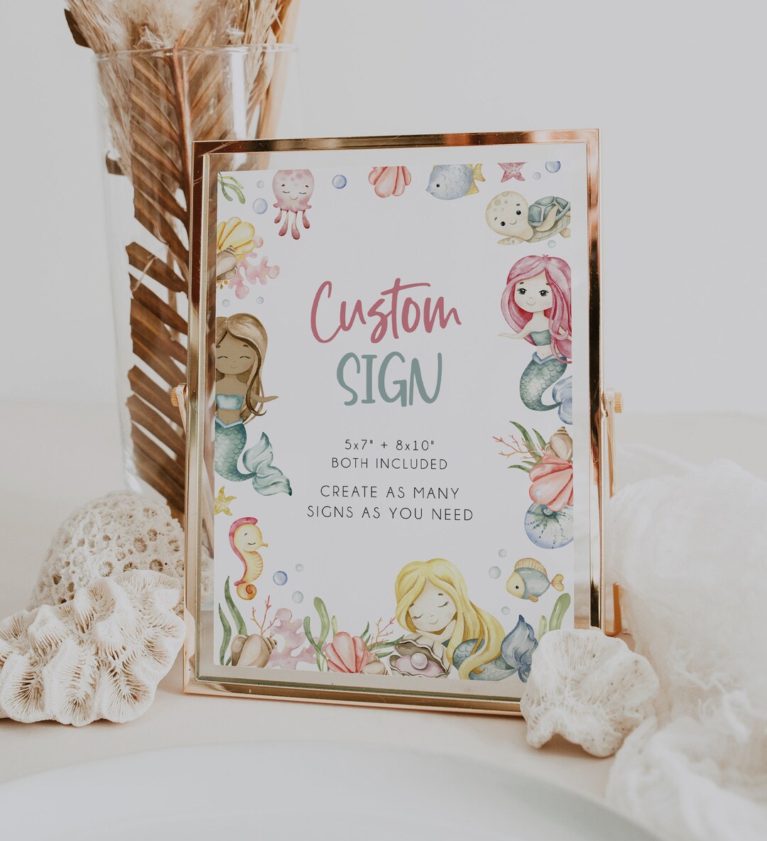 Mermaid Birthday Custom Editable Sign Template, Girl Ocean Birthday ...