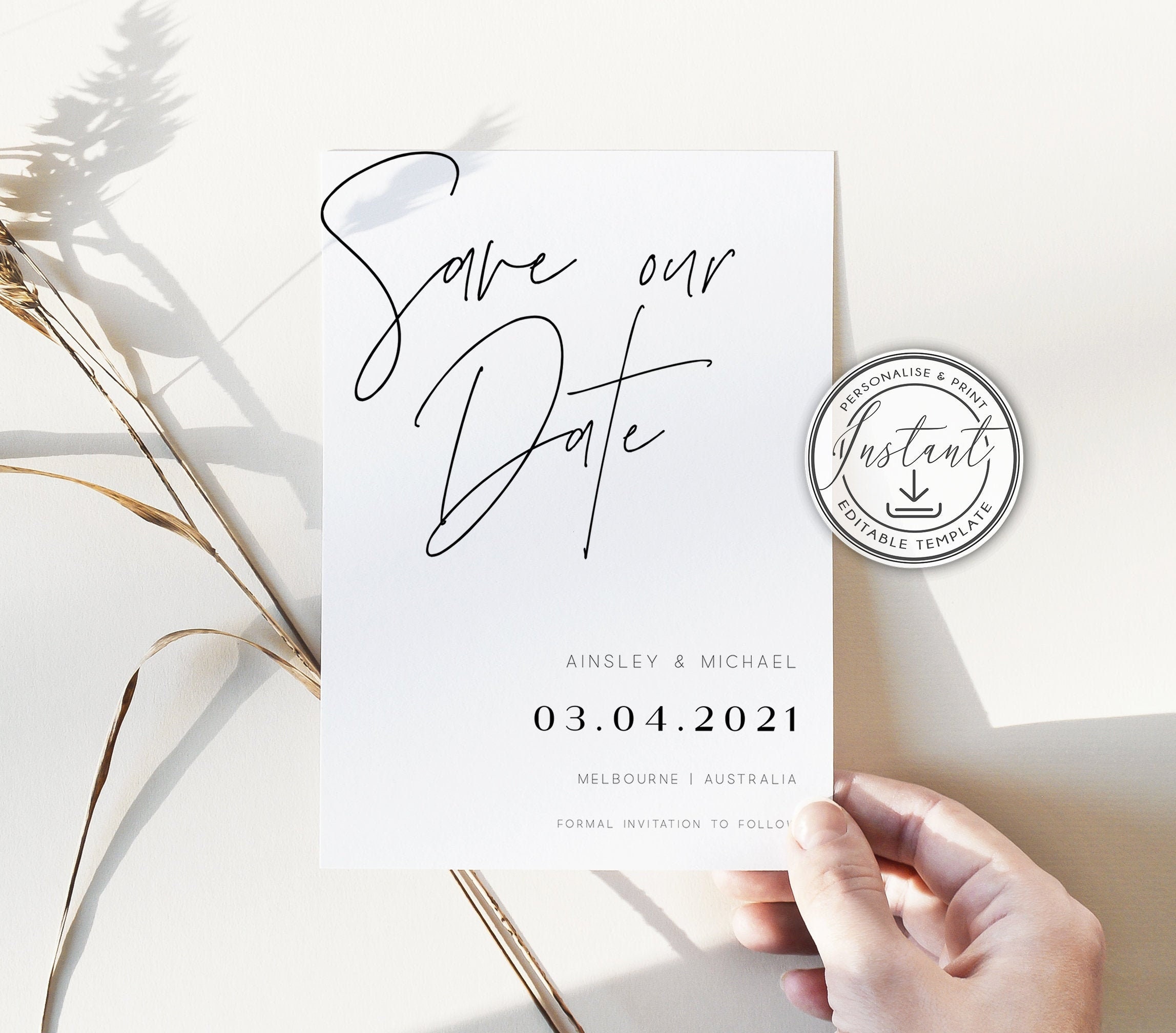 Minimalist Save Our Date Invitation Editable Template, Modern Save the ...