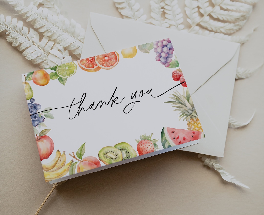 Fruity Thank You Card Template, Fruit Themed Birthday Thank You Card ...