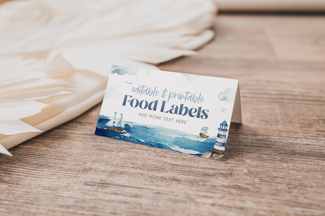 Nautical Food Label Card Template, Ahoy It's a Boy Nautical Editable ...
