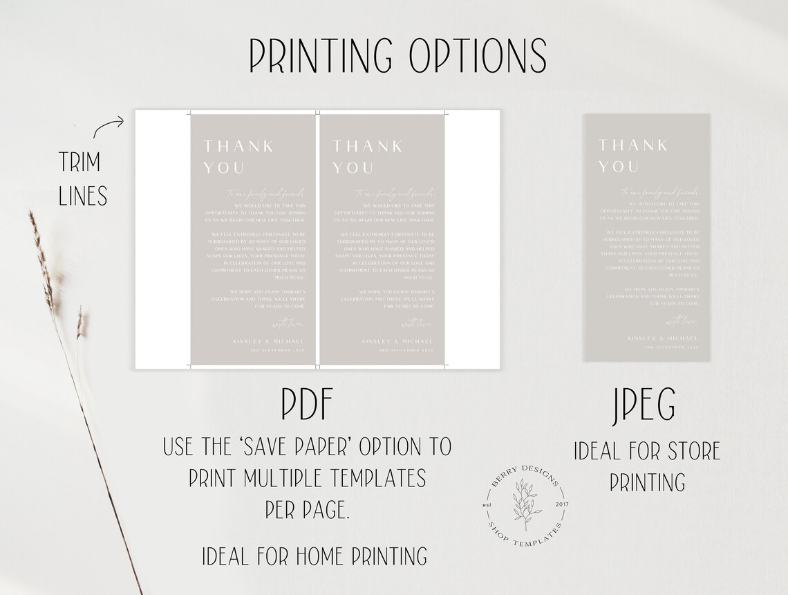 Minimalist Beige Wedding Thank You Note Template Modern | Etsy