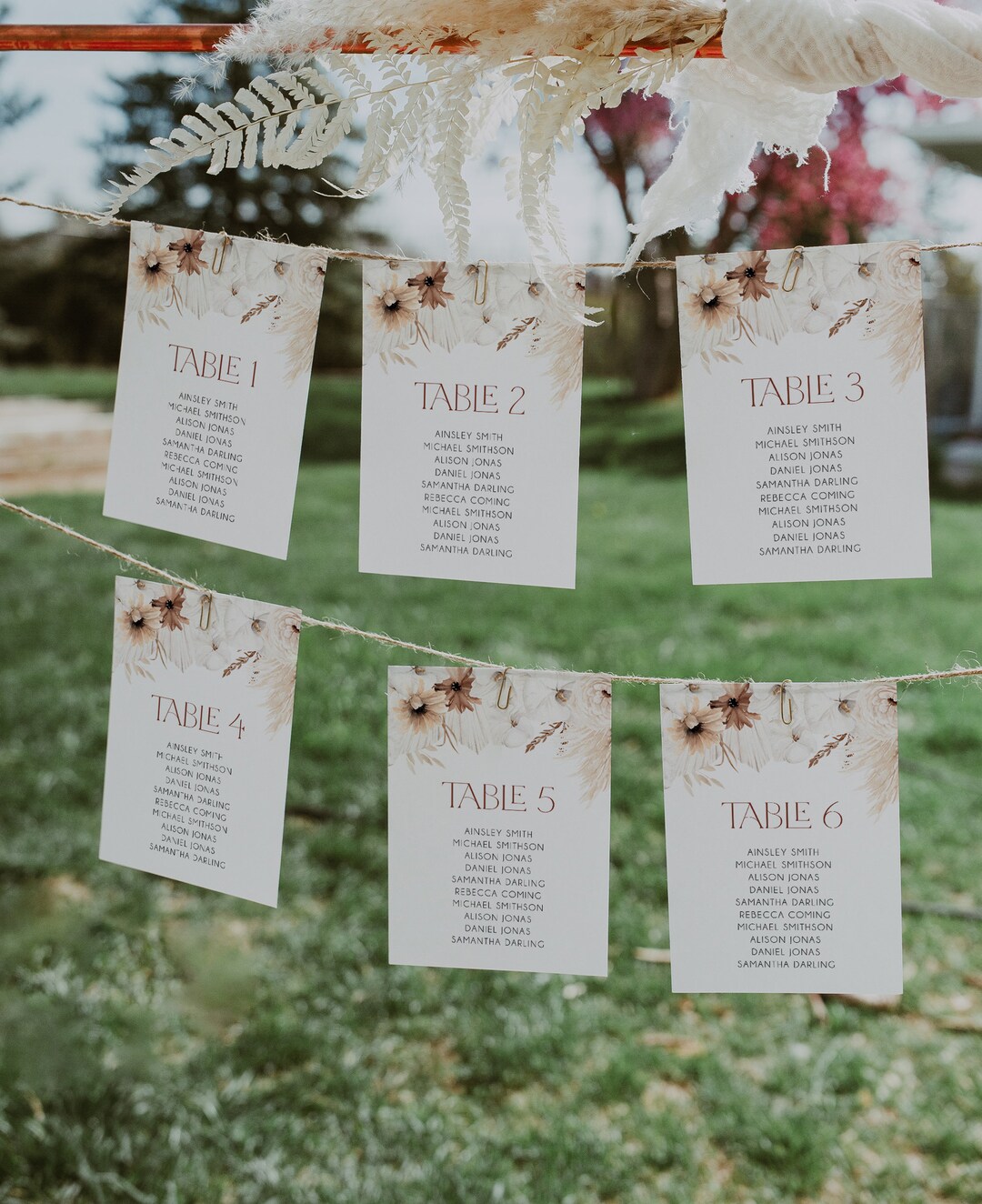 Boho Floral Wedding Seating Chart Template, Bohemian Wedding Seating ...