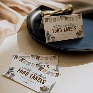 Cowboy Editable Food Labels, Western Themed Birthday Place Cards, 1st ...