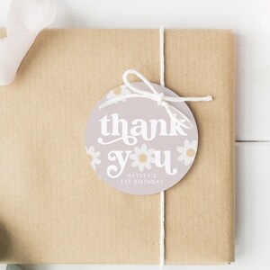 Round Daisy Thank You Gift Tag, Circle Daisy Printable Favors, Bohemian ...
