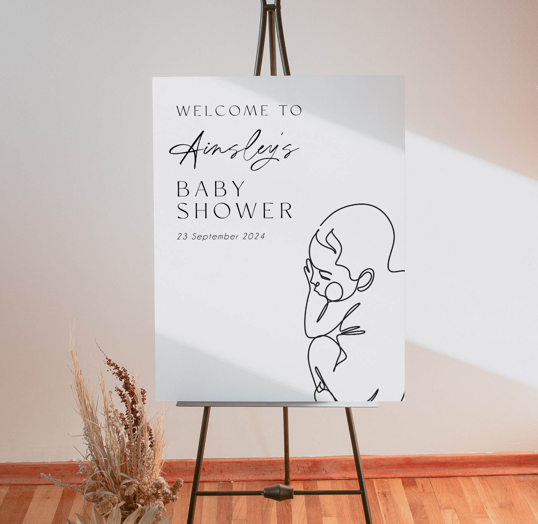 Minimalist Baby Line Art Welcome Sign, Modern Baby Shower Sign, Instant ...