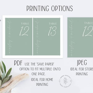 Minimalistic Green Wedding Editable Table Numbers Template, Modern ...
