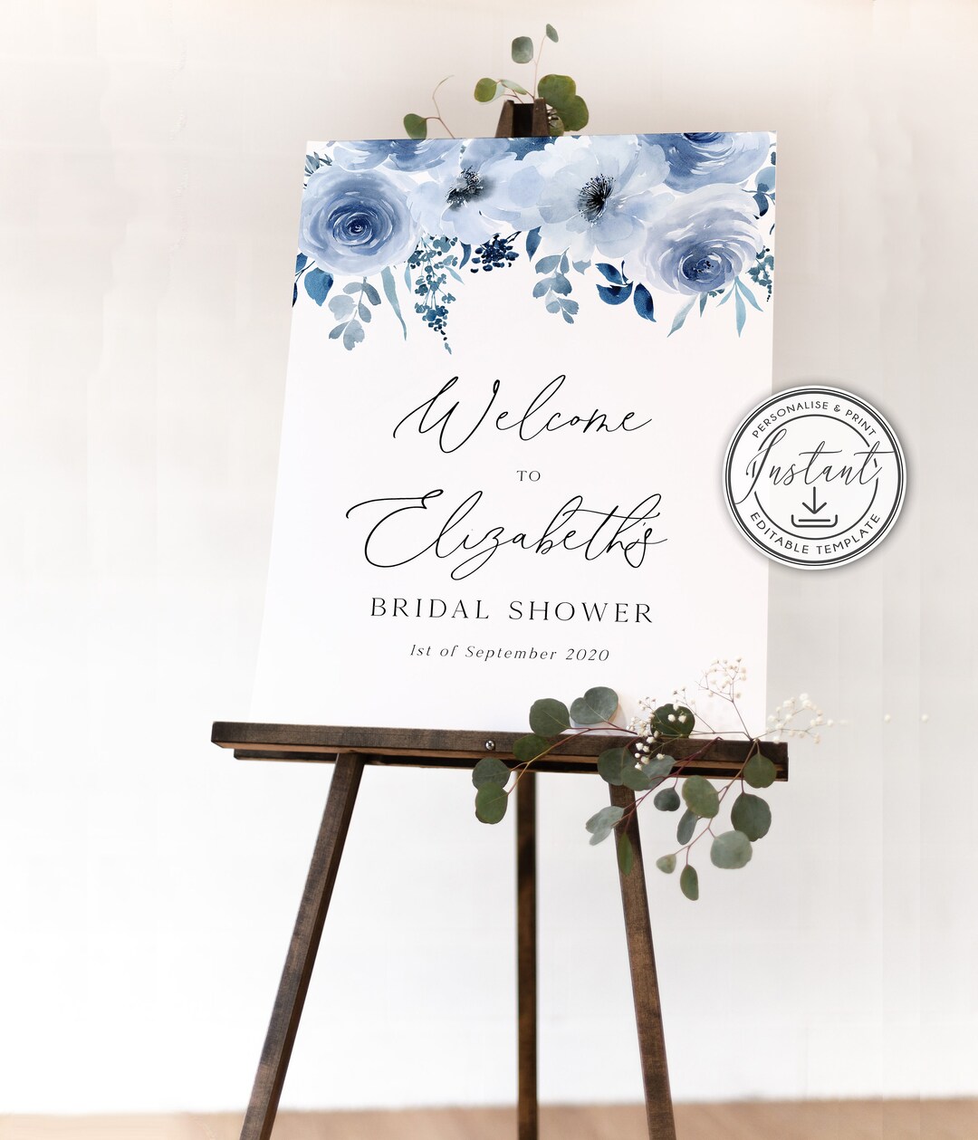 Dusty Blue Welcome Sign Editable Template, Bridal Shower Welcome Sign ...