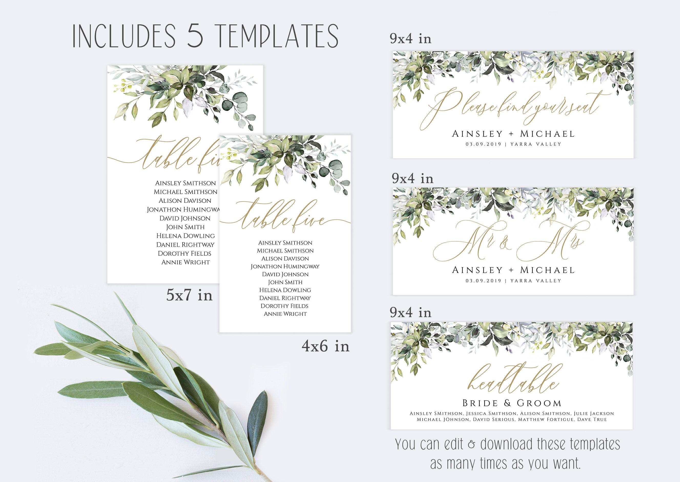 Rustic Hanging Seating Chart Template Greenery Editable - Etsy
