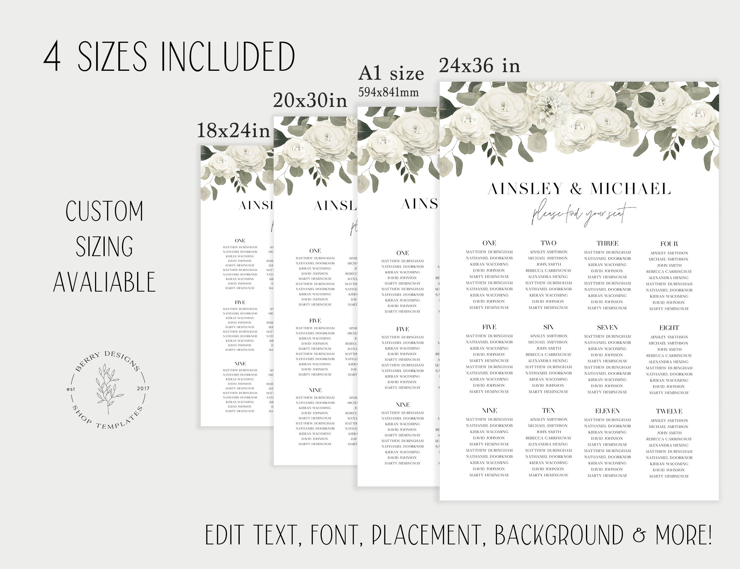 Greenery Rustic Editable Seating Chart Modern Rustic Wedding - Etsy