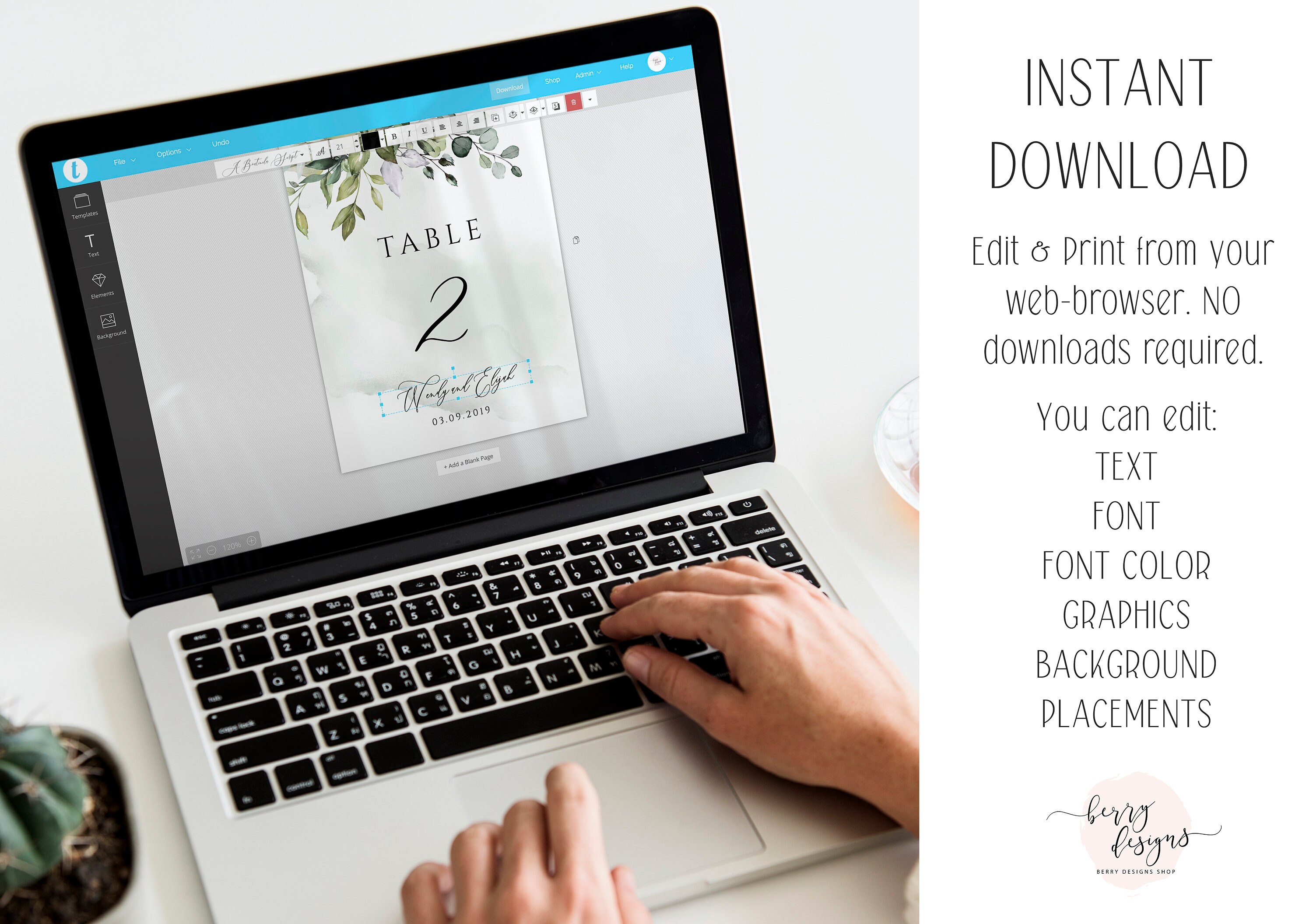 Editable Wedding Table Numbers Template Greenery Instant | Etsy