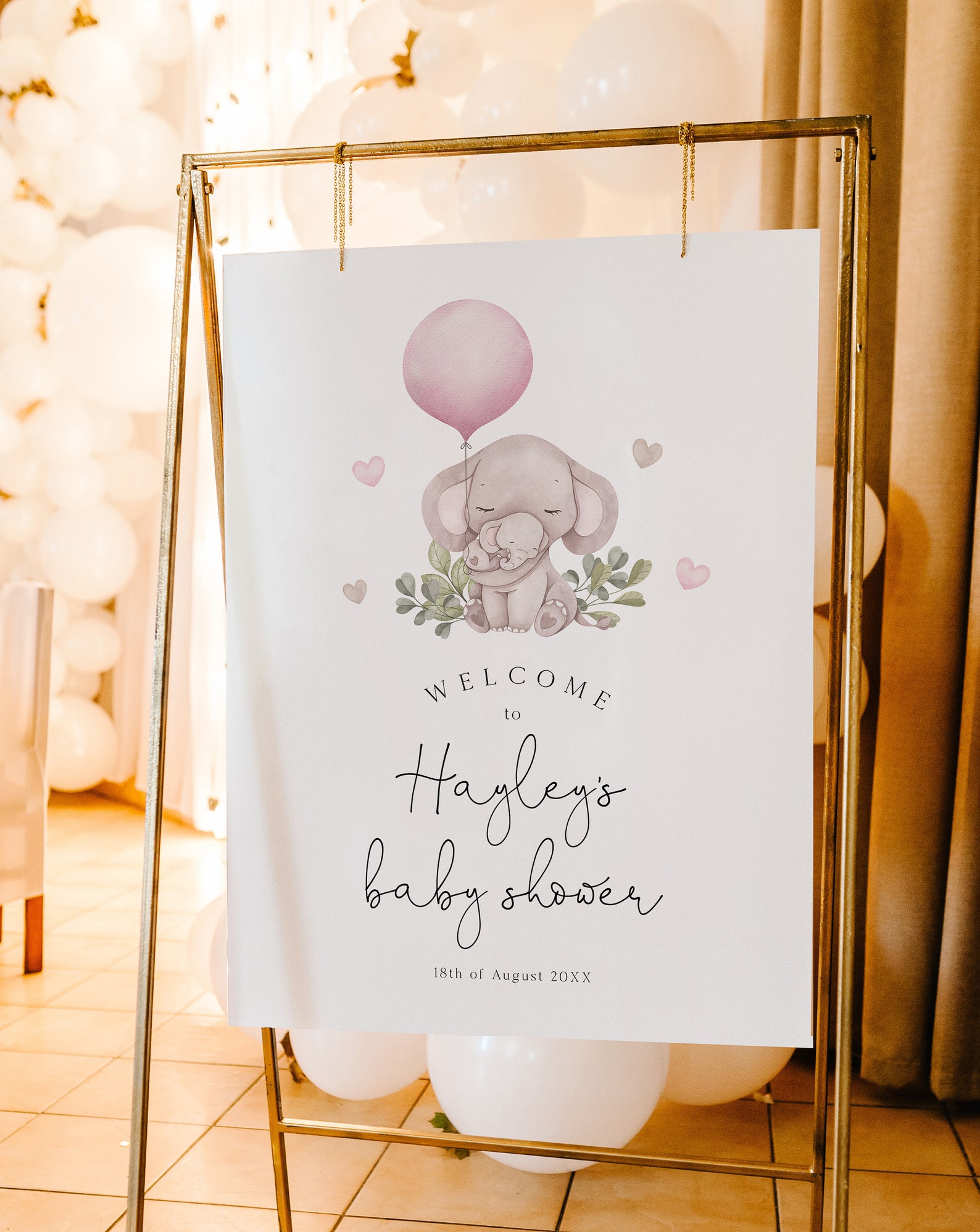 Pink Elephant Welcome Sign Template Girl Baby Shower Baby - Etsy