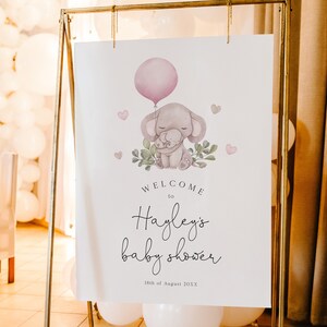 Pink Elephant Welcome Sign Template, Girl Baby Shower Baby Shower ...