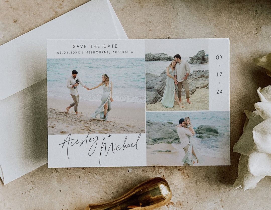Photo Collage Save the Date Template, Modern Save Our Date, Multiple ...