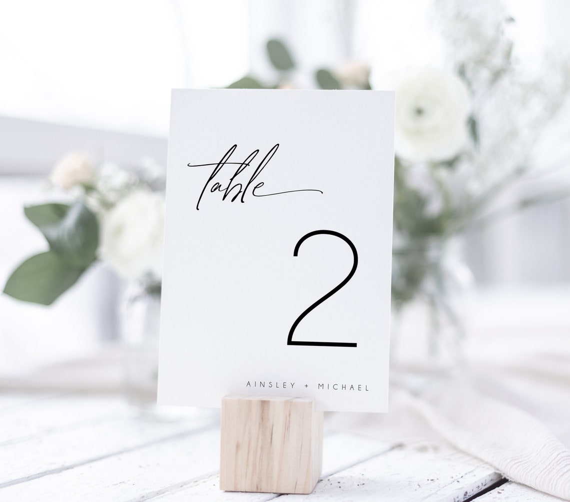 Minimalist Wedding Table Numbers, Modern Editable Table Numbers ...