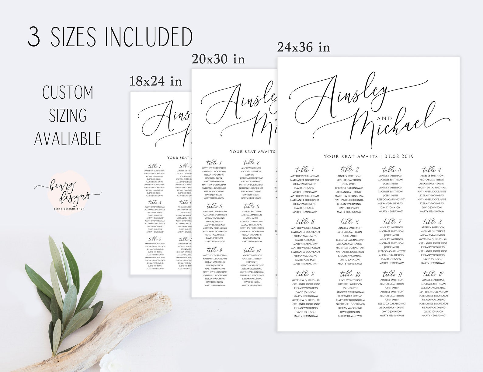 Wedding Seating Chart Brides & Grooms Name Table Poster DIY - Etsy
