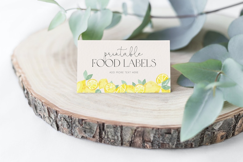 Lemon Food Label & Place Card Template, Citrus Bridal Shower Food Place ...