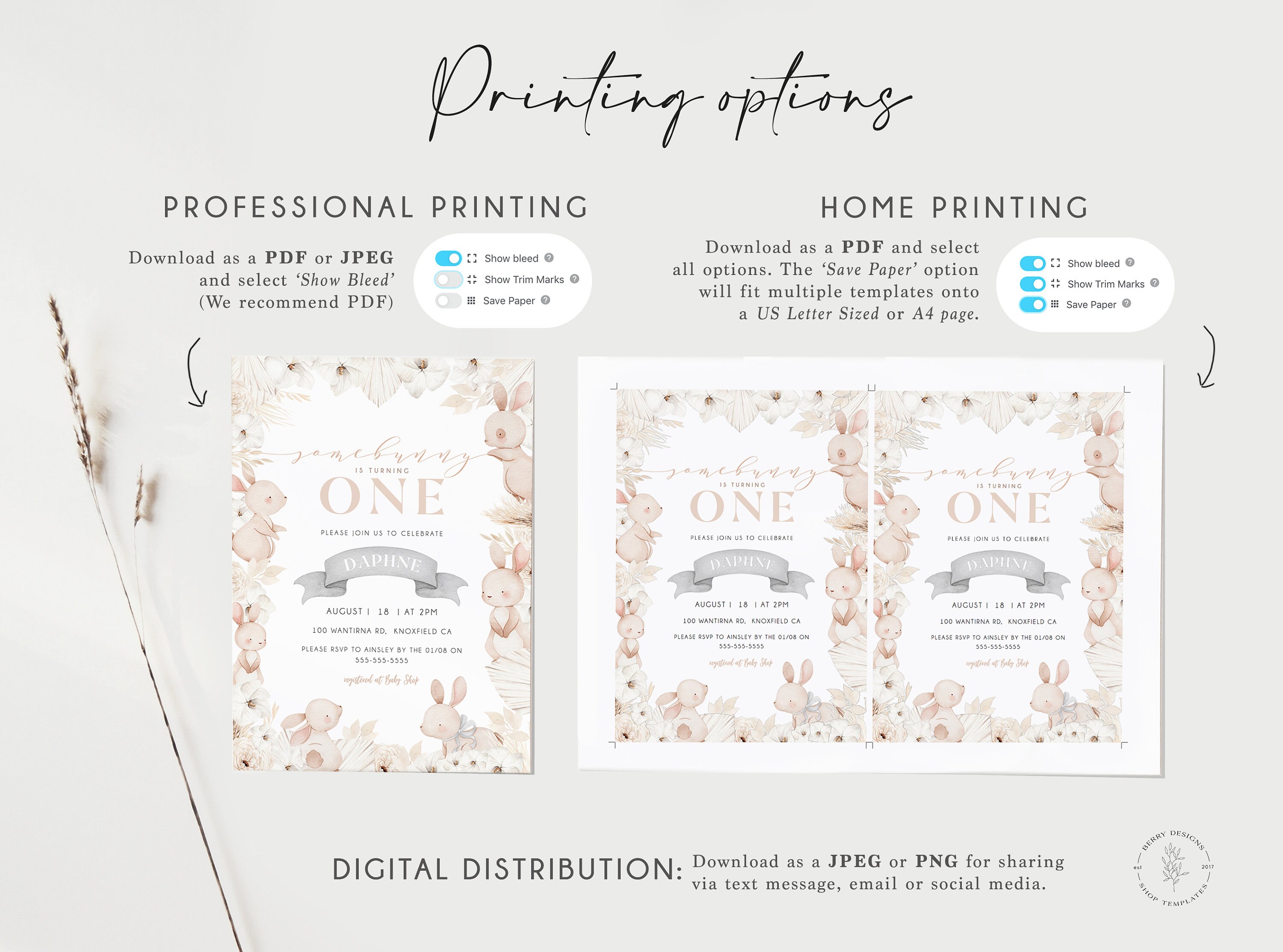 Bunny Birthday Invitation Template Somebunny is Turning One | Etsy