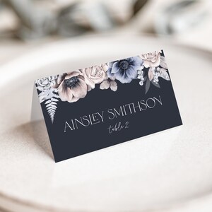 Navy Pastel Wedding Name Cards Template, Editable Place Cards, Chic ...