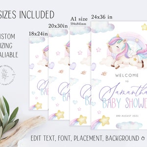 Unicorn Welcome Baby Shower Sign, Rainbow Unicorn Baby Shower Signage ...