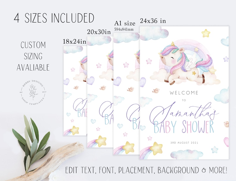 Unicorn Welcome Baby Shower Sign, Rainbow Unicorn Baby Shower Signage ...