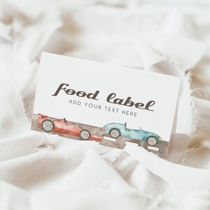 Race Car Editable Food Label Card Template, Car Themed Birthday Party ...
