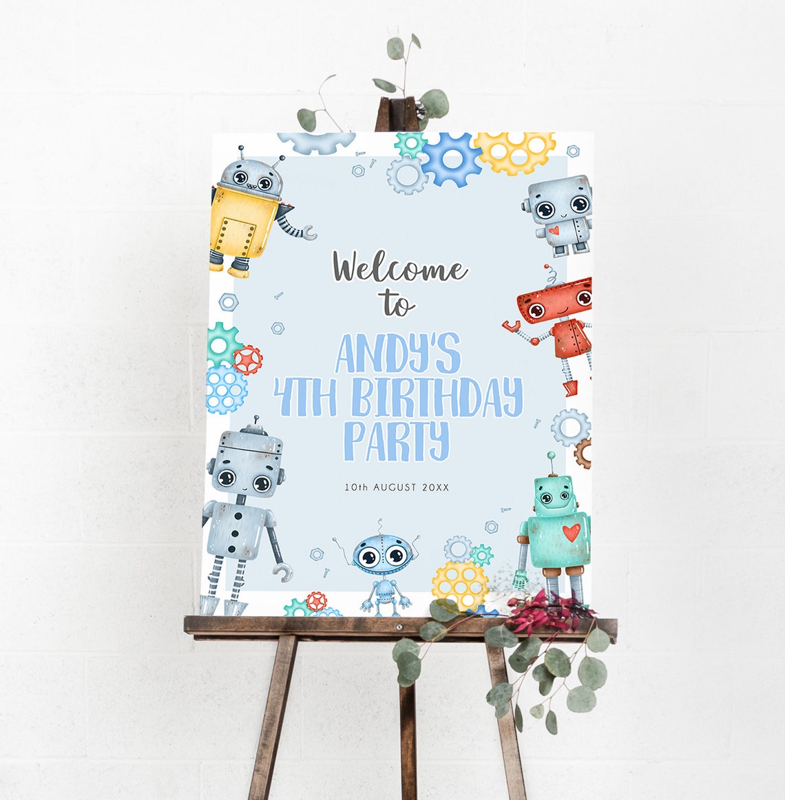 Robot Themed Birthday Welcome Sign Template Robot Birthday | Etsy