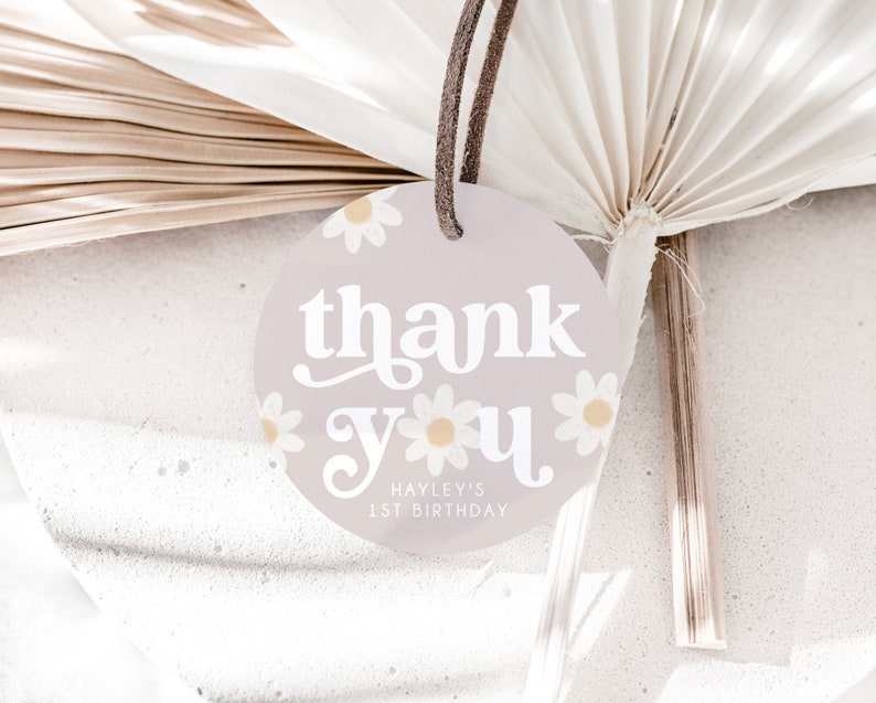 Round Daisy Thank You Gift Tag Circle Daisy Printable Favors - Etsy