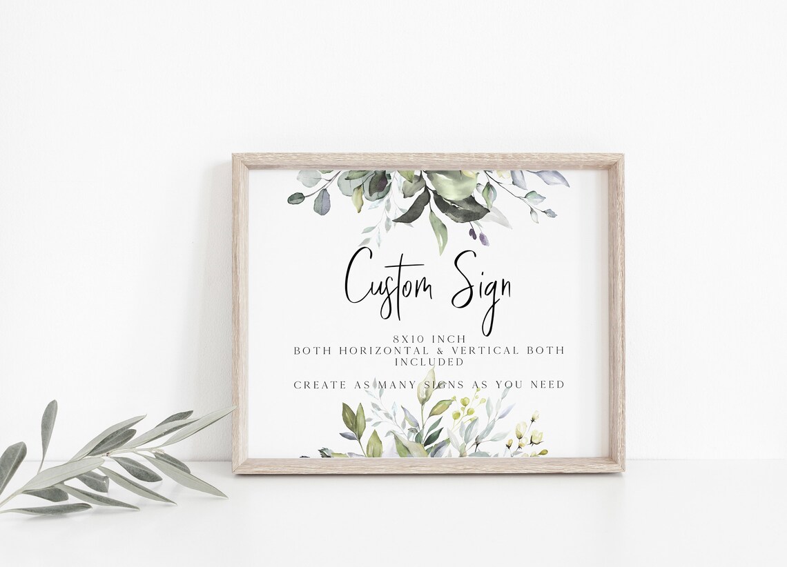 Watercolor Greenery Custom Sign Template Editable Sign - Etsy