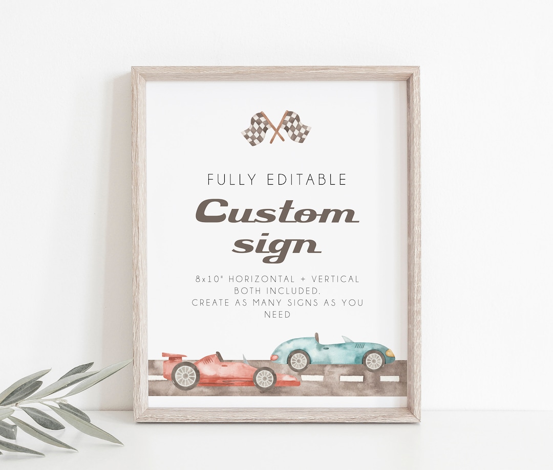 Race Car Custom Sign Template, Race Car Birthday Party Sign, Editable ...