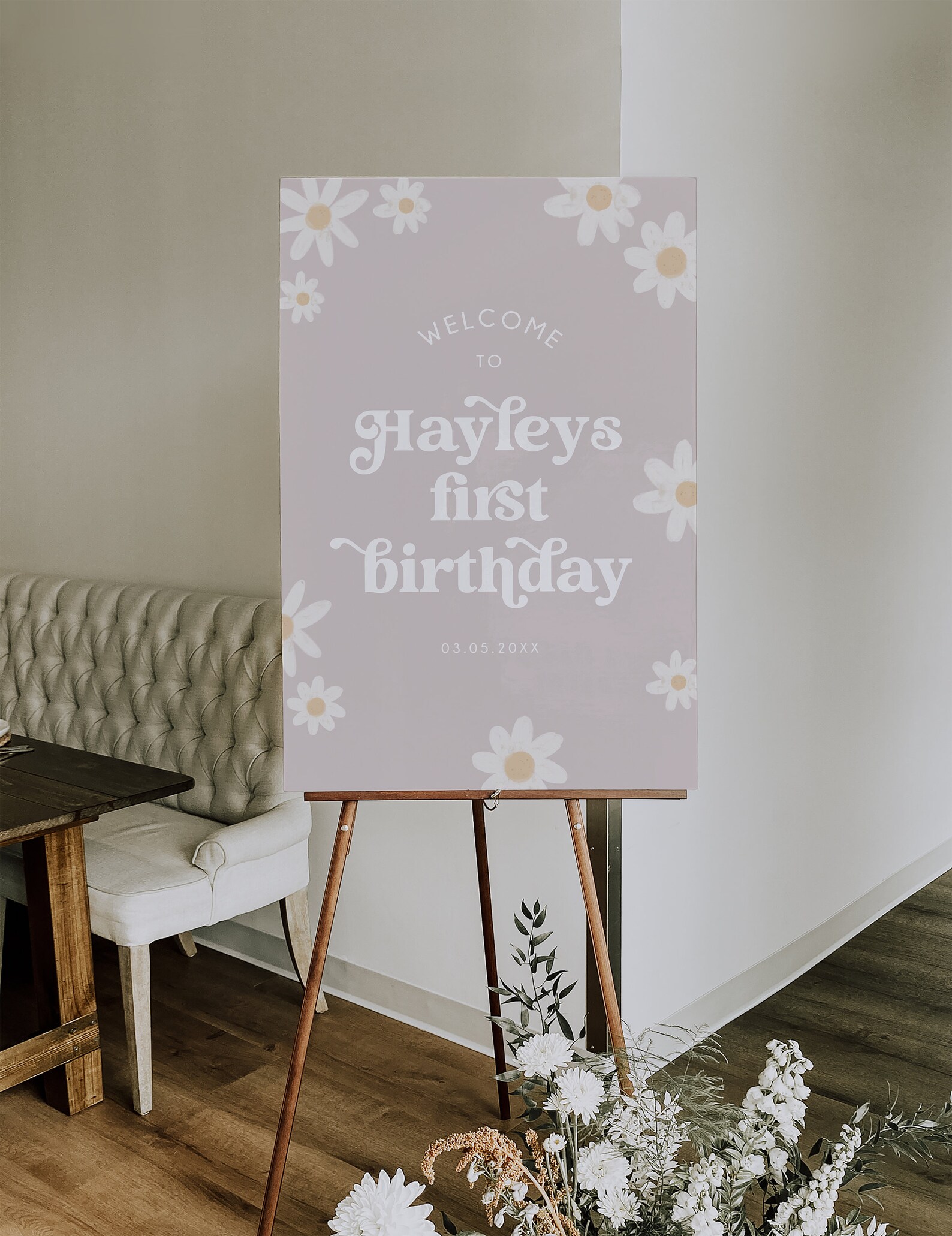 Daisy Birthday Welcome Sign Template, Bohemian Daisy 1st Birthday Sign ...