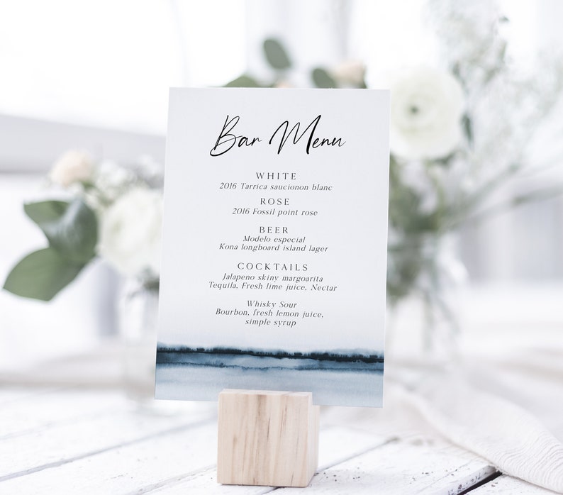 Watercolour Bar Menu Wedding Sign Template Drinks Sign | Etsy