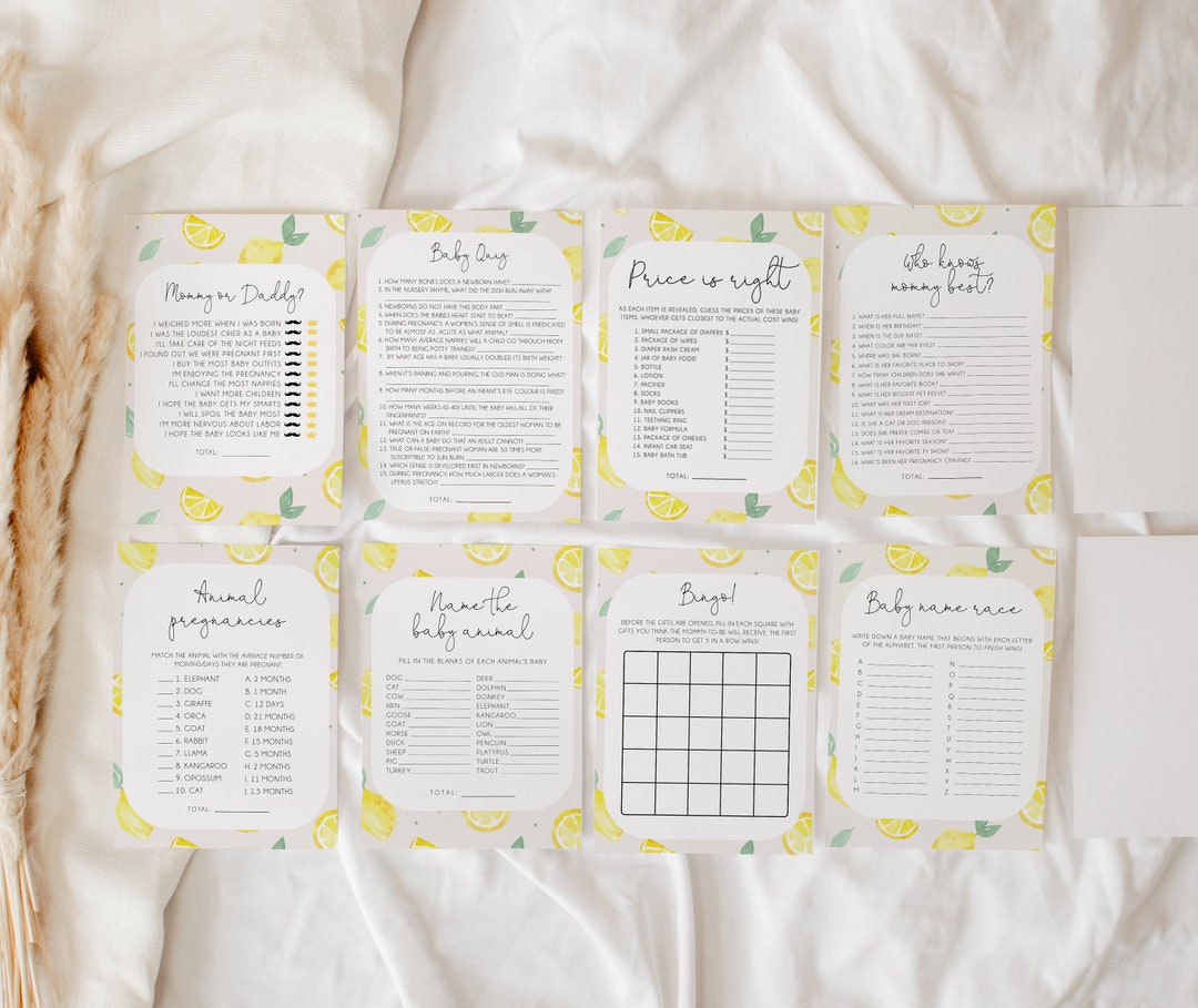 8 Lemon Baby Shower Games Bundle, Citrus Baby Shower Game Templates ...