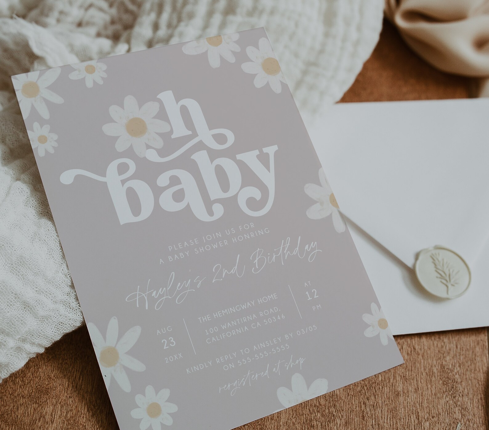 Daisy Baby Shower Invitation Template, Bohemian Oh Baby Editable ...