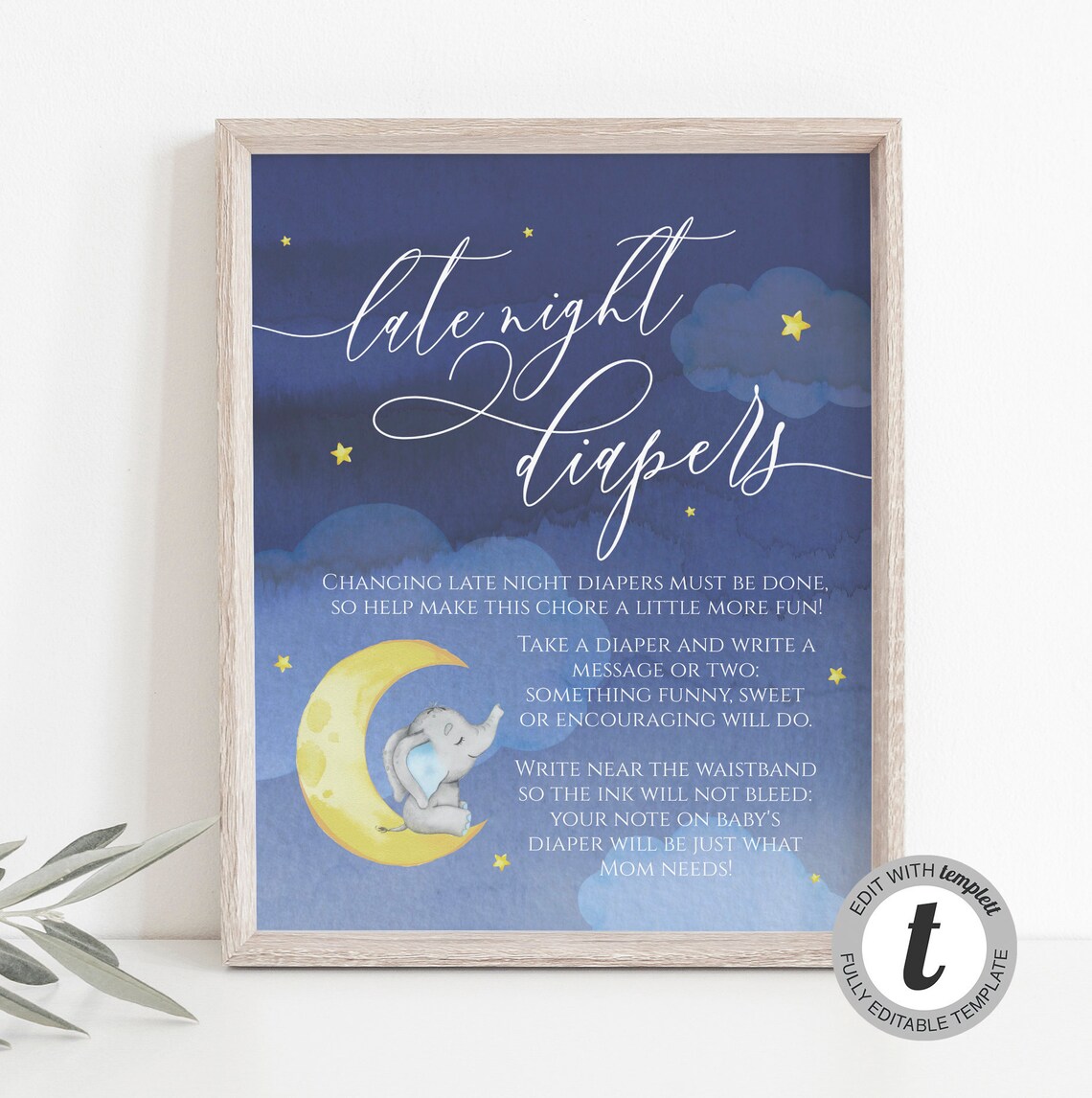 Elephant Late Night Diapers Baby Shower Sign, Instant Download, Baby ...