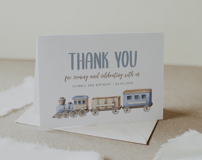 Editable Train Birthday Photo Thank You Card, Choo Choo Train Thank You ...
