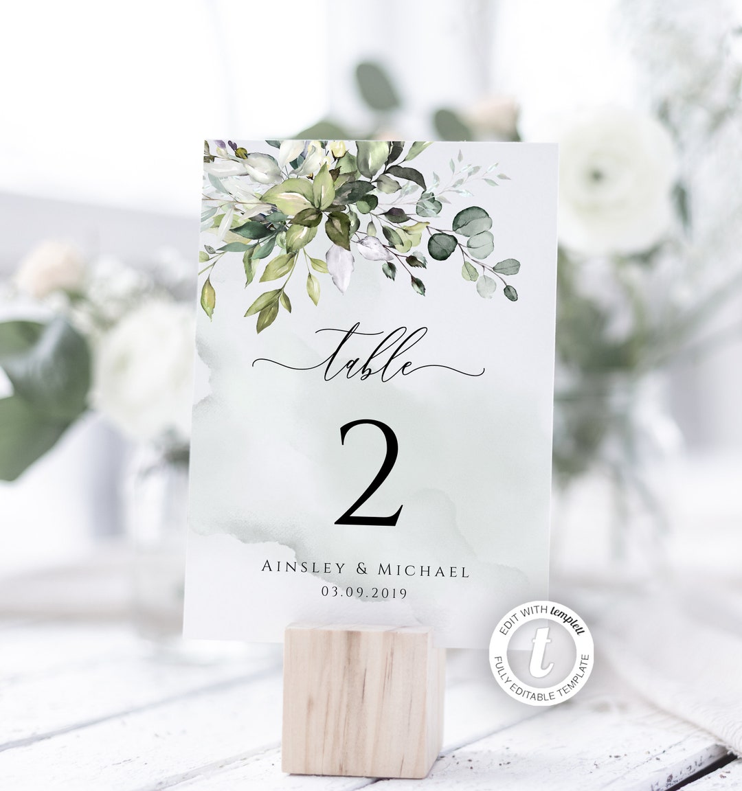 Editable Wedding Table Numbers Template, Greenery, Instant Download ...