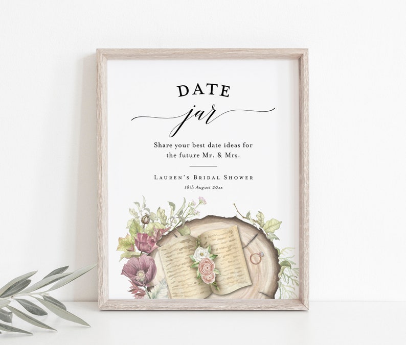 Storybook Date Ideas Sign Template, Chapter Book Themed Bridal Shower ...