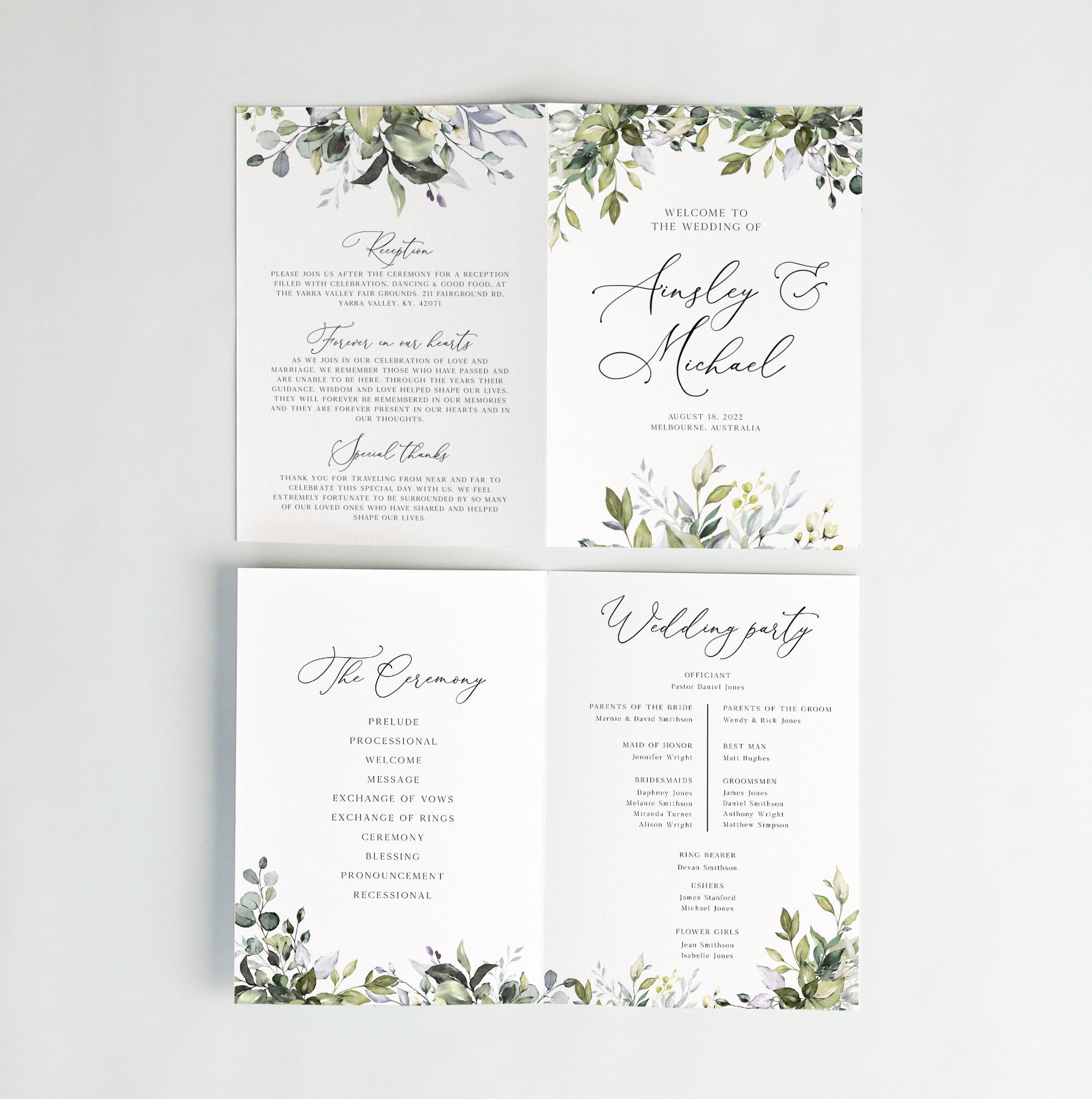 Greenery Wedding Program Editable Template Rustic Wedding - Etsy