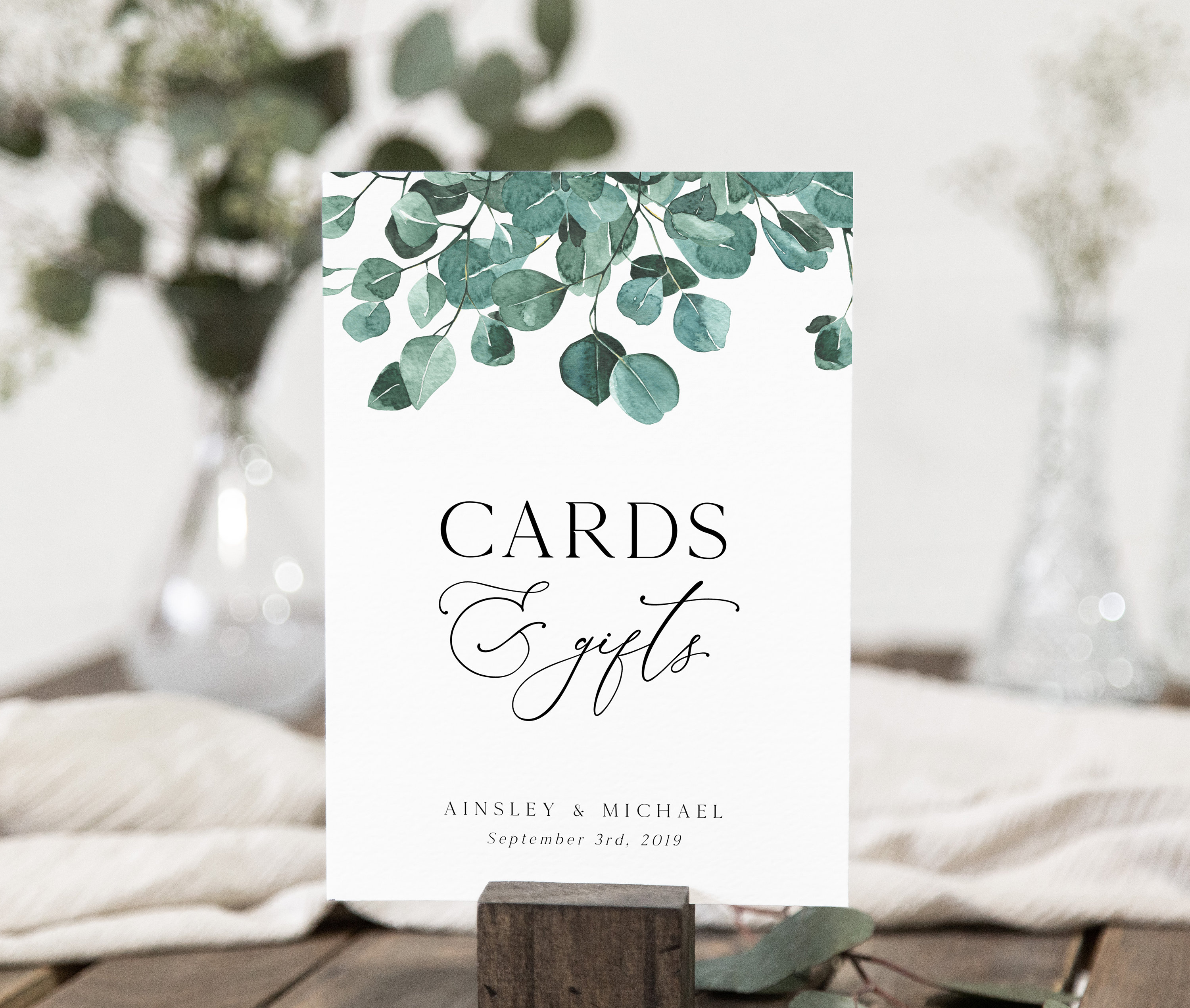 Greenery Cards & Gifts Sign Template Wedding Editable Sign | Etsy