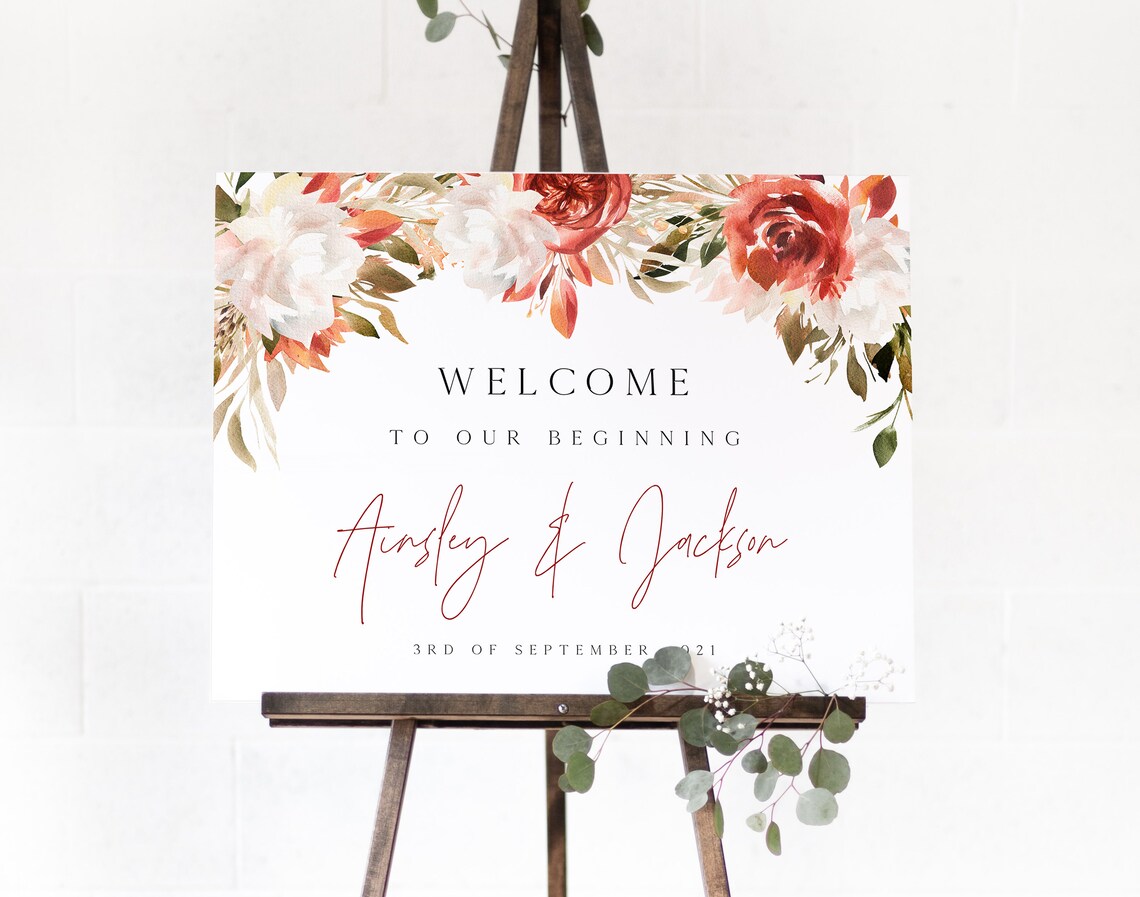 Rustic Fall Wedding Welcome Sign Editable Template Autumn | Etsy
